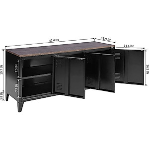 FurnitureR Office File Storage Console Cupboard Metal Cabinet 3 Door Cupboard Locker Organizer with Walnut MDF Top Black Metal Frame