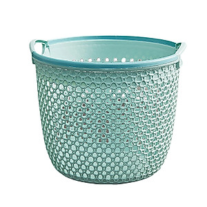 Laundry Hamper with Handles, Flexible Laundry Basket, Plastic Laundry Hamper Hollow Dirty Clothes Storage Basket for Clothes, Bedroom, and Storage (Blue)