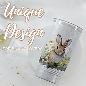 Onebttl Bunny Glitter Tumbler with Lid and Straw, Unique 20oz Cute Tumbler for Women & Girl, Bunny Lover Gifts for Christmas, Birthday