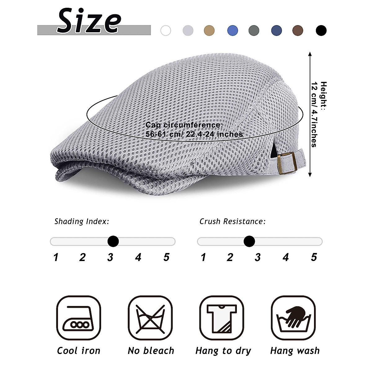 Chuarry 8 Pack Men's Mesh Flat Cap Breathable Summer Newsboy Hat Cabbie Driving Hats for Men