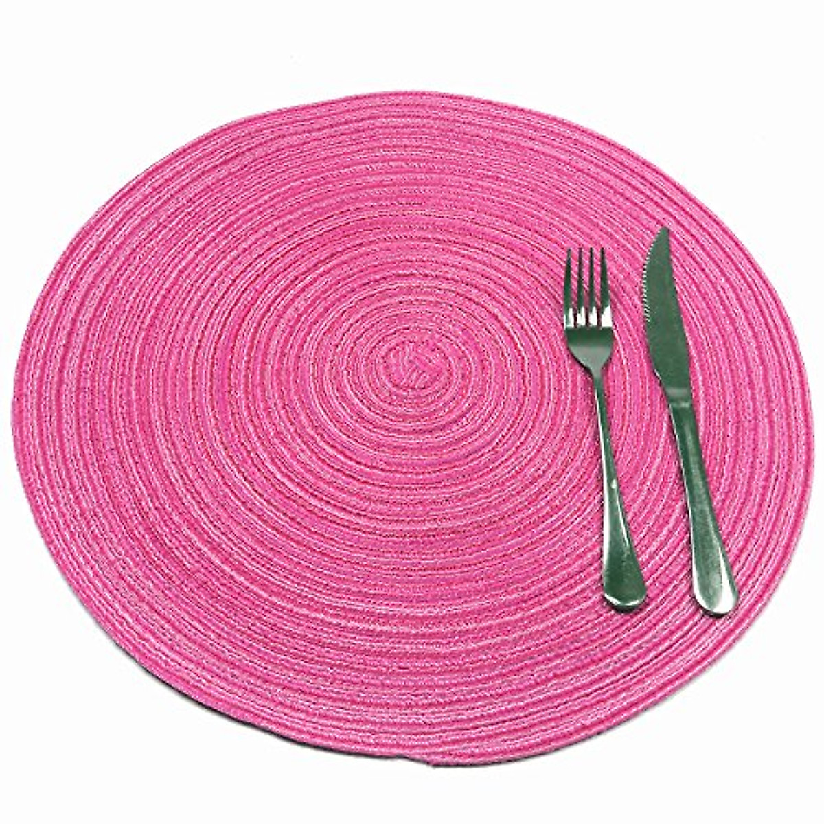 SHACOS Round Braided Placemats Set of 6 Cotton Round Place Mats 15 inch Washable Table Mats for Holiday Party (Hot Pink, 6)