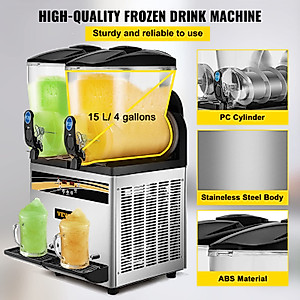 VEVOR Commercial Slushy Machine, 15Lx2 Tank Margarita Maker, 1000W Stainless Steel Smoothie Frozen Drink Maker for Supermarkets Cafés Restaurants Bars Home Use