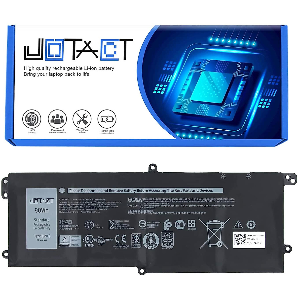 JOTACT DT9XG (11.4V 90W/7500mAh 3-Cell) Laptop Battery Compatible with Dell Alienware Area-51m ALWA51M-1766PB i9-9900K D1733B D1746B D1746W D1766B D1766W D1968B D1968W Series Notebook 07PWKV 0KJYFY