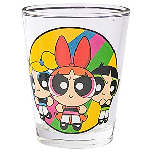 Silver Buffalo The Powerpuff Girls Featuring Blossom, Bubbles, and Buttercup 4 Pack Mini Glass Set, 1.5 Ounces