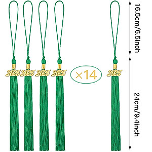 Yaomiao 14 Pieces 2025 Year Charm Graduation Tassel Academic Graduation Hat Tassel with Decoration for Graduates Ceremonies Parties Accessories(Green)