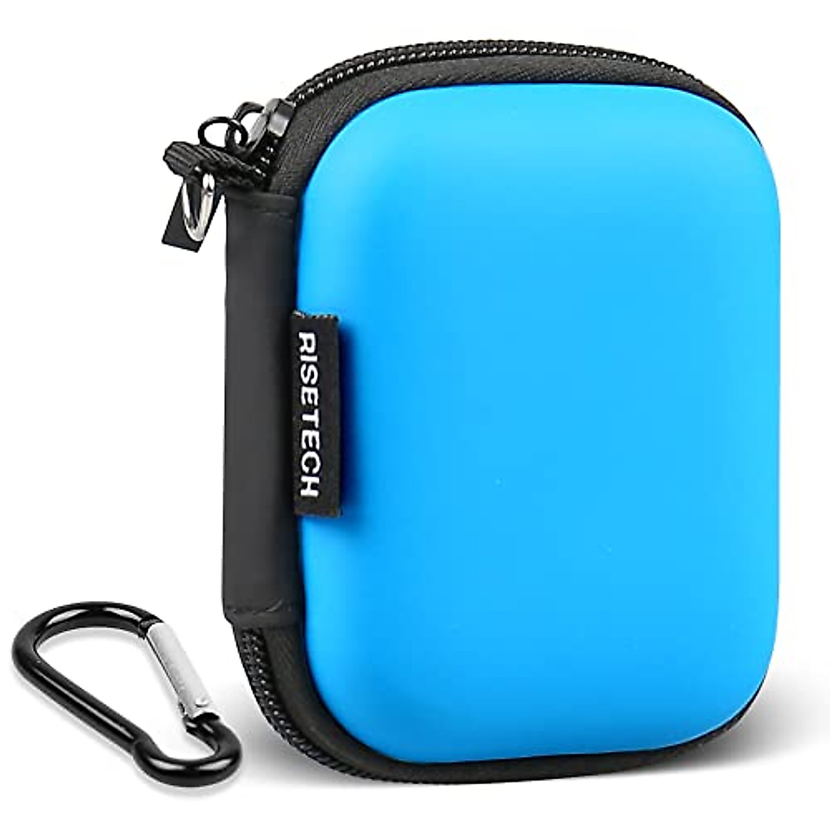 Earphone case, RISETECH Earbud Carrying Case Holder Hard EVA Headphone Small Zipper Pouch Compatible with Beats Fit Pro, TOZO A1, Bose Soundsport, EarPods, AirPods, Sony Wired Earbuds with Clip -Blue