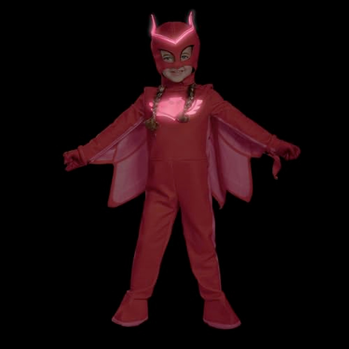 Disguise Owlette Costume, Official PJ Masks Glow Costume Jumpsuit and Mask, Toddler Size XL (7-8)