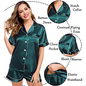 LecGee Womens Silk Satin Pajamas Short Sleeve Loungewear Two-Piece Sleepwear Button-Down Pj Set