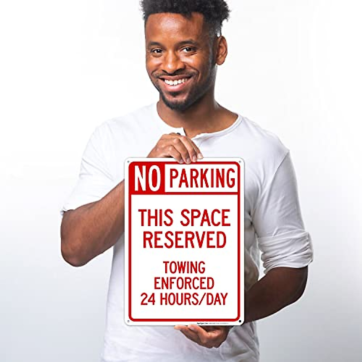 No Parking This Space Reserved Towing Enforced 24 Hours/Day Sign, 10x14 Inches, Rust Free .040 Aluminum, Fade Resistant, Made in USA by Sigo Signs