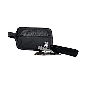 GBS Classic Straight Edge 6" Long Scales Folding Razor Barber Shavette Leather Case + 10 Blades and Toiletry bag - Men's Manual Shaver Excellent Locking Safety Mechanism (Black)