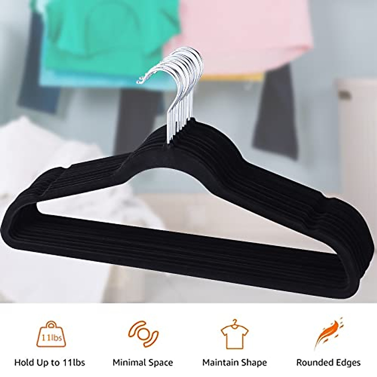 Velvet Clothes Hangers, 10 Pack Black Clothes Hangers, Non-Slip Hangers for Suit, Dress, Top Space Saving Clothing Hangers Set for Closet, Wardrobe, 360° Swivel Hook, Ultra Slim, Summer