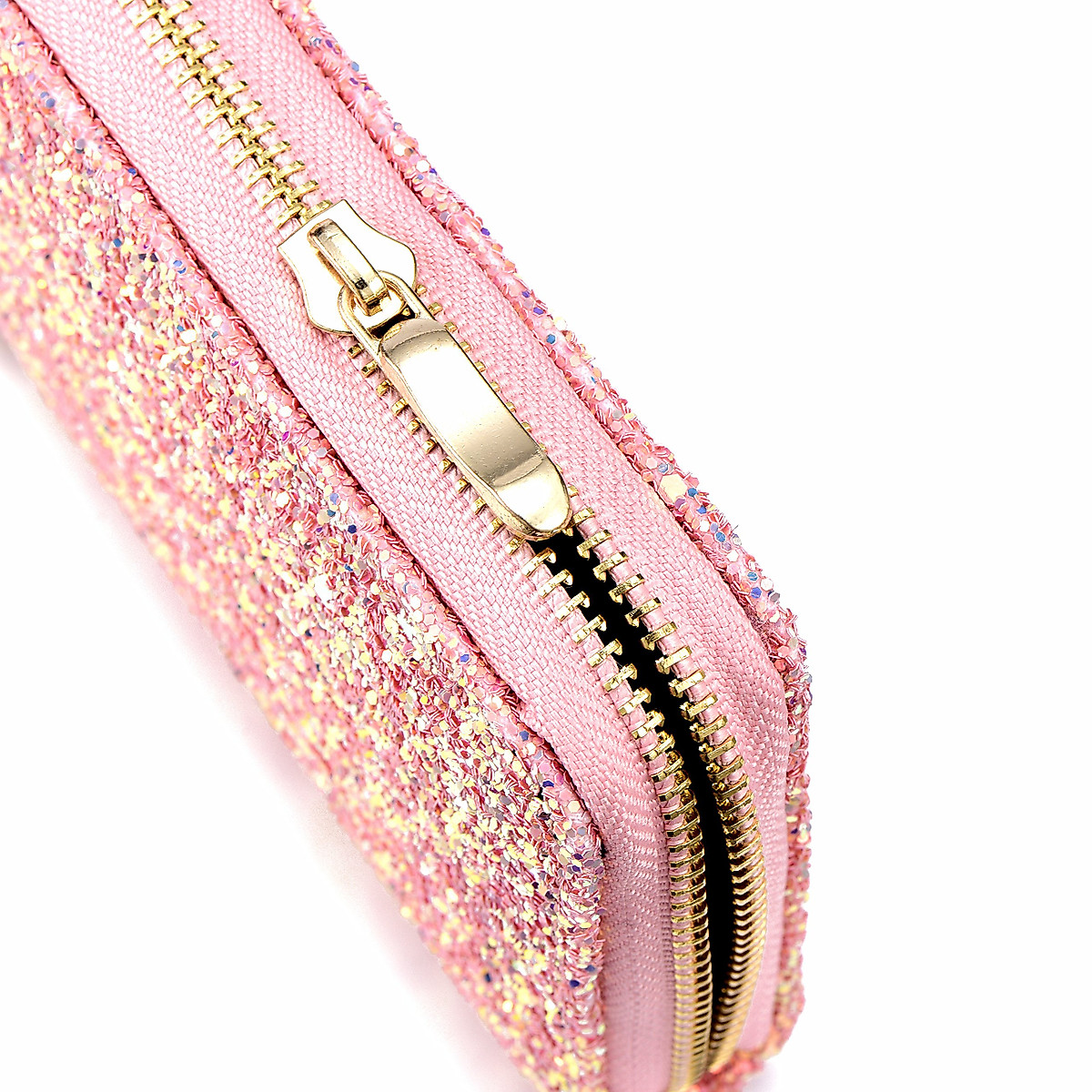 Laimi Duo Women Sparkle Pink Glitter Wallet RFID Blocking Purse Multi Card Organizer Evening Clutch for Teen Girls