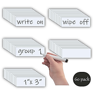 STTMGN Dry Erase Magnetic Labels (1x3",Pack of 60),Write On Magnets Sticker,Real Waterproof/Reusable for Classroom&Office&Cabinet&whiteboard&Fridge&More (White)