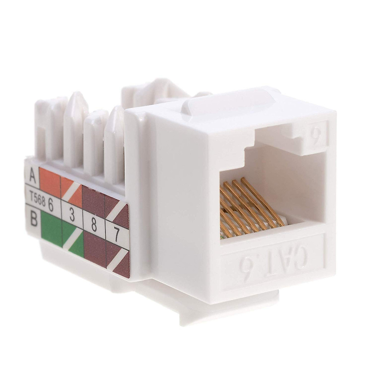 SATMAXIMUM Cat6 Keystone Ethernet Wall Jack Punch Down UTP 45-Degree (Easier Termination Than 90-Degree), RJ45 Slim Profile Speed Termination 45° Angled White (50 Pack)