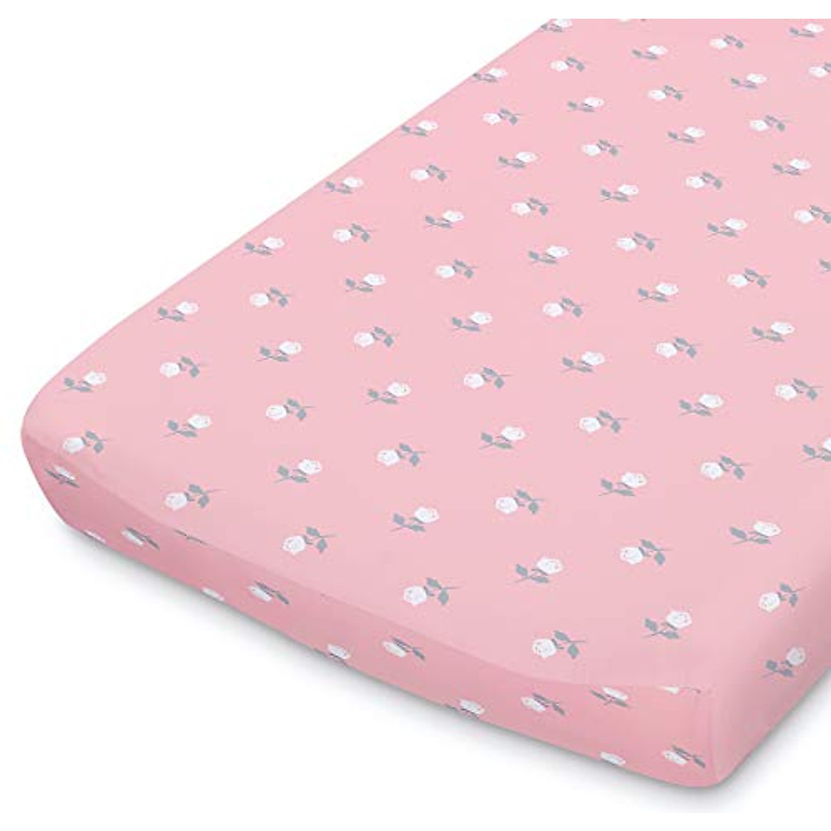 The Peanutshell Pink Floral Changing Pad Cover Set for Baby Girls | 2 Pack Set | Pink Roses & Ditsy Floral