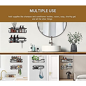 Honsdom 2-Pack No Drilling Bathroom Shower Caddy with Hooks, Self Adhesive Bathroom Shower Organizer Shelves, Large Capacity Wall Shower Storage with Soap Holder for Bathroom Accessories (Black)