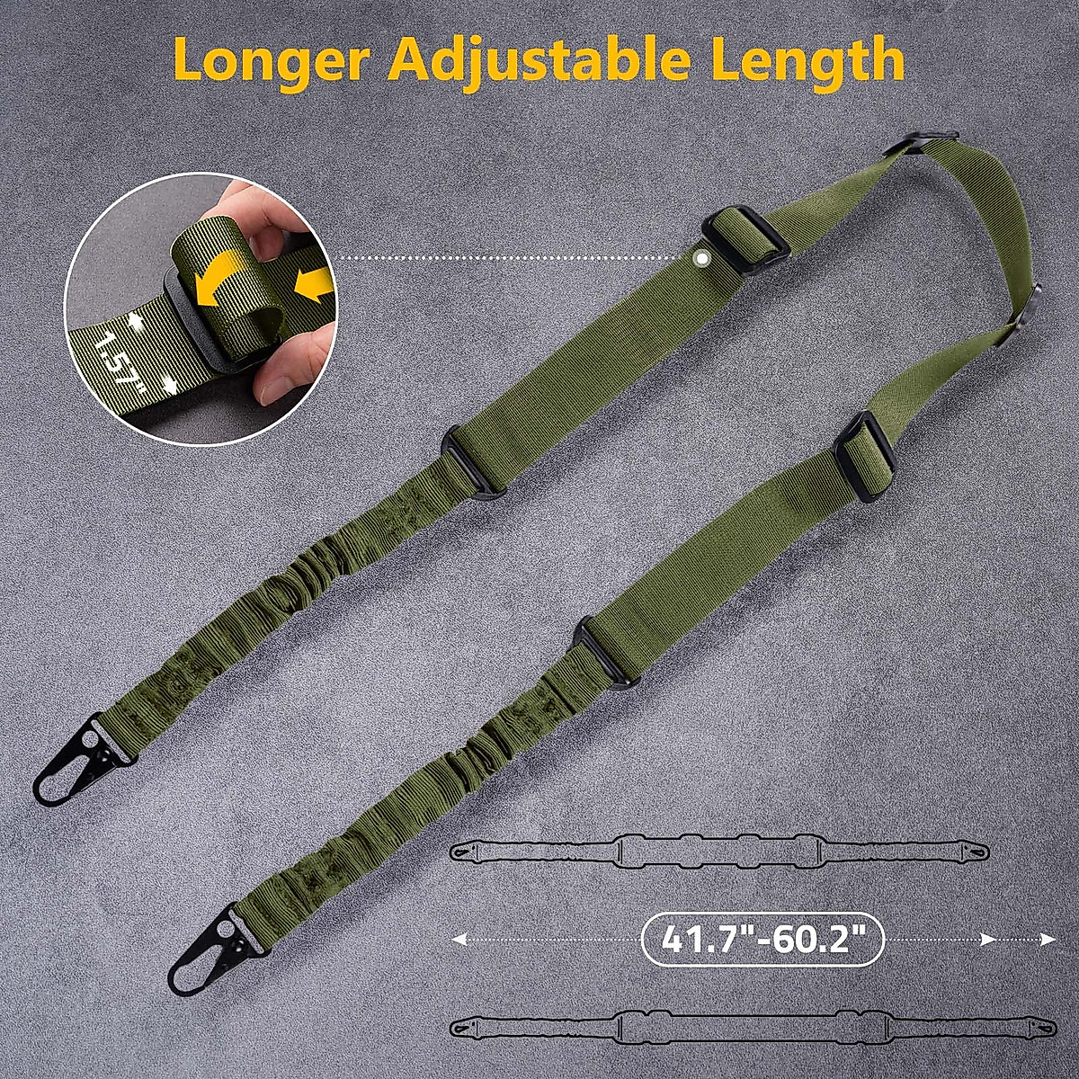 CVLIFE Rifle Sling with 2 Pack Anti-Rotation Sling Swivels,Adjustable Length Two Point Sling Elastic Cord Design Traditional Sling for Outdoor Green
