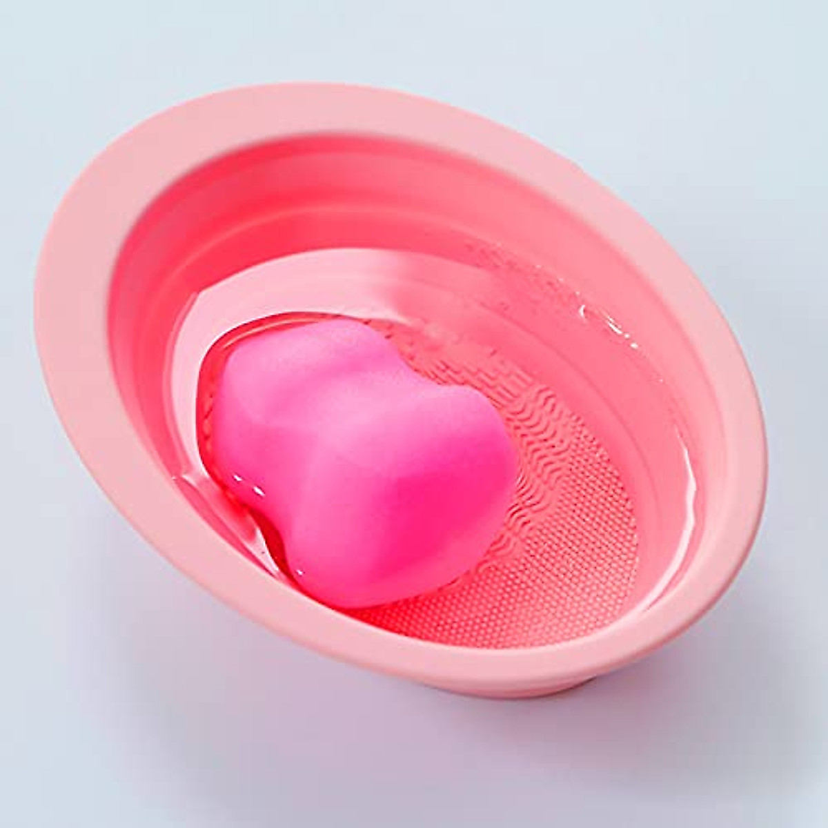 Makeup Brush Cleaning Mat, Silicone Makeup Brush Scrubber, Cosmetic Brush Cleaner, Brush Cleaning Pad, Foldable Makeup Brush Cleaning Bowl Suitable for Makeup Brush, Makeup Sponge, Powder Puff (Pink)