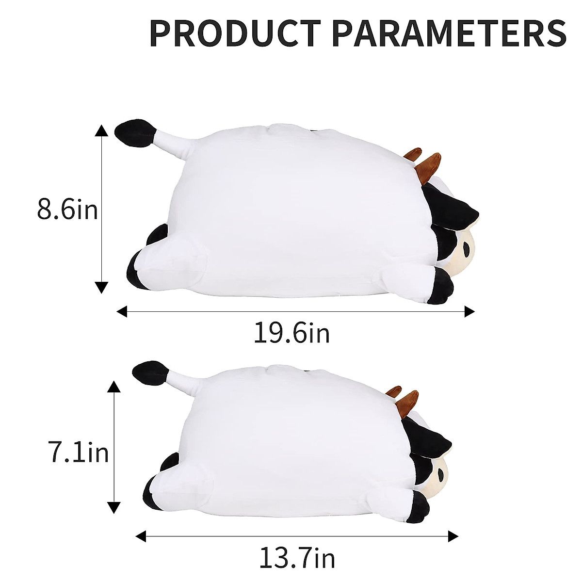 ROPELOK Giant Cow Stuffed Animals Plush Toy, Cow Plush Pillow, 13.7" Stuffed Cow Plush for Kids Children Xmas Birthday Gifts (Round Eyes)