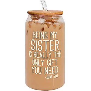 Gifts for Sister - Sister Gifts from Sister, Brother - Birthday Gifts for Sister, Sister Birthday Gifts from Sister - Funny Gifts for Sister - Christmas Gifts for Sister from Sister - 16 Oz Can Glass