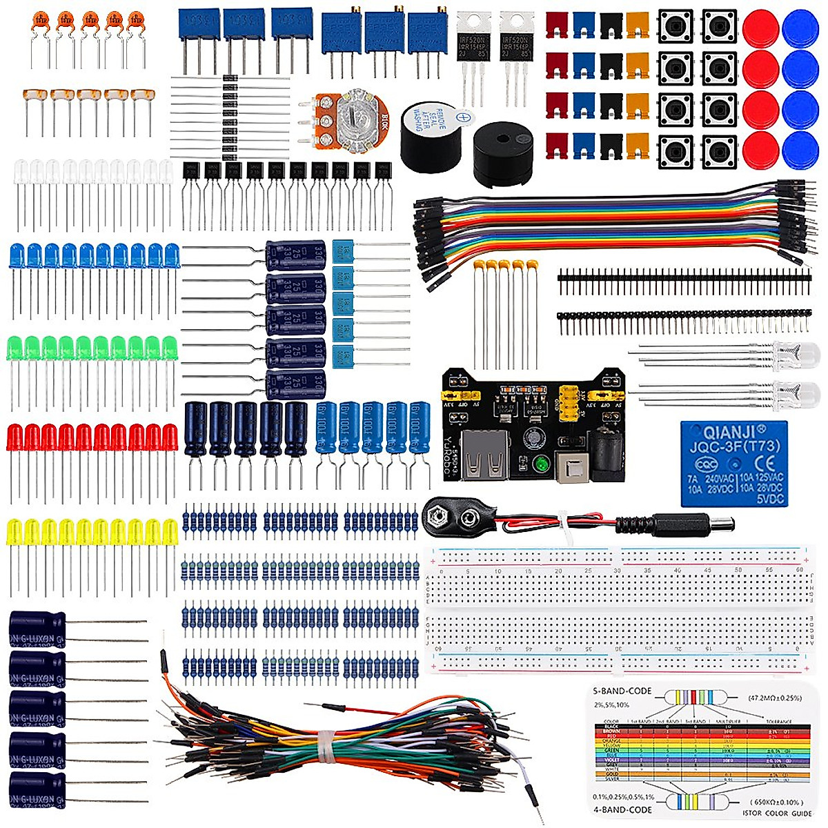 Keywishbot Electronics Basic Component Starter Kit w/Breadboard,Jumper Wires,Color Led,Resistors,Capacitor,Buzzer for Arduino Development Board R3 Mega2560 Mega328 Nano