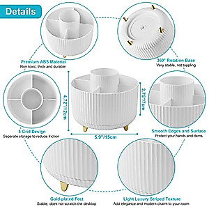 Lolocor Desk Pencil Pen Holder, 5 Slots 360 Degree Rotating Desk Organizers Pencil Pen Organizers for Desk Desktop Storage Stationery Supplies Pencil Cup Pot for Office School Home Art Supply White