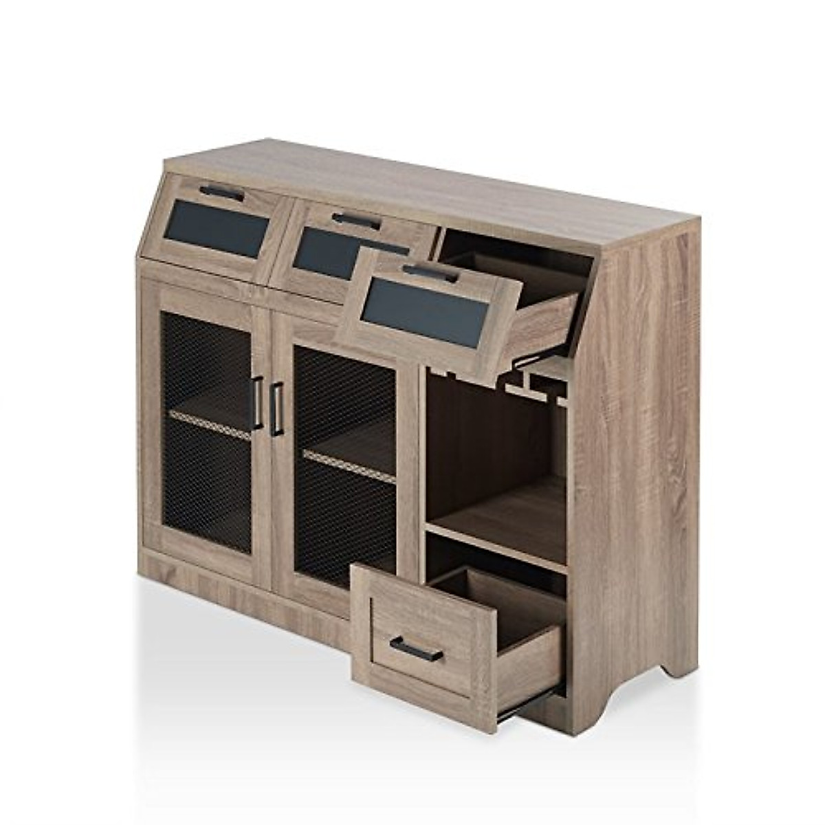 Furniture of America Tanaka Transitional 3 Top Drawers Buffet Server, Sideboard with Hanging Stemware and Cabinet for Dining Room, Kitchen, 47.2-inch, Chestnut Brown