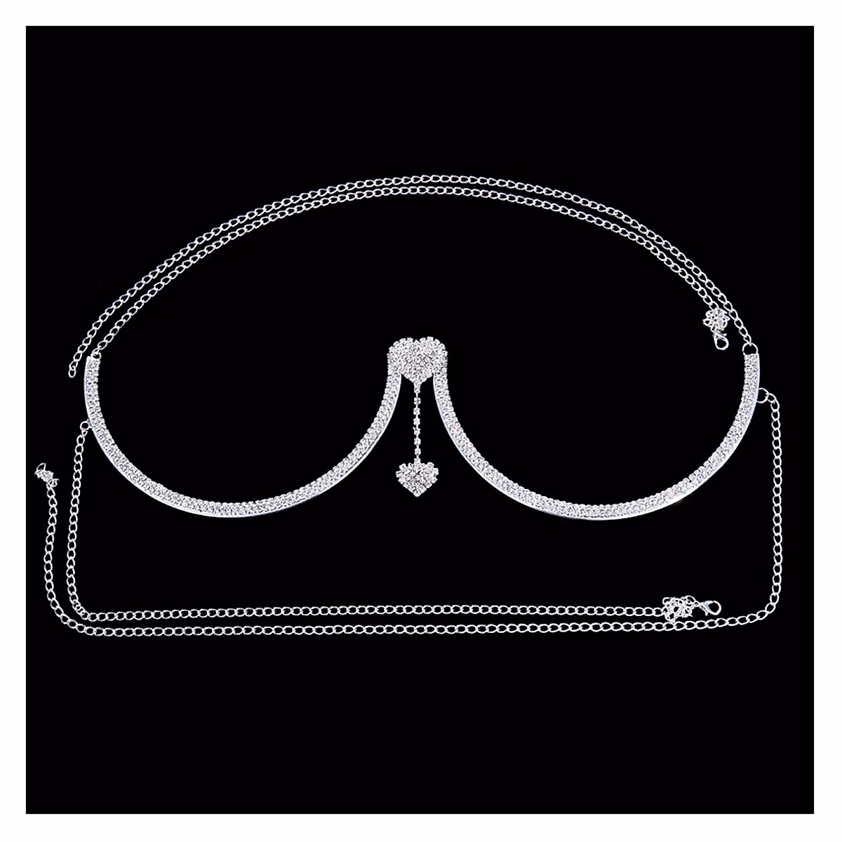 Rhinestone Chest Bracket Chain Trendy Crystal Heart Pendant Bra Chain Sexy Bikini Body Chain Jewelry for Women