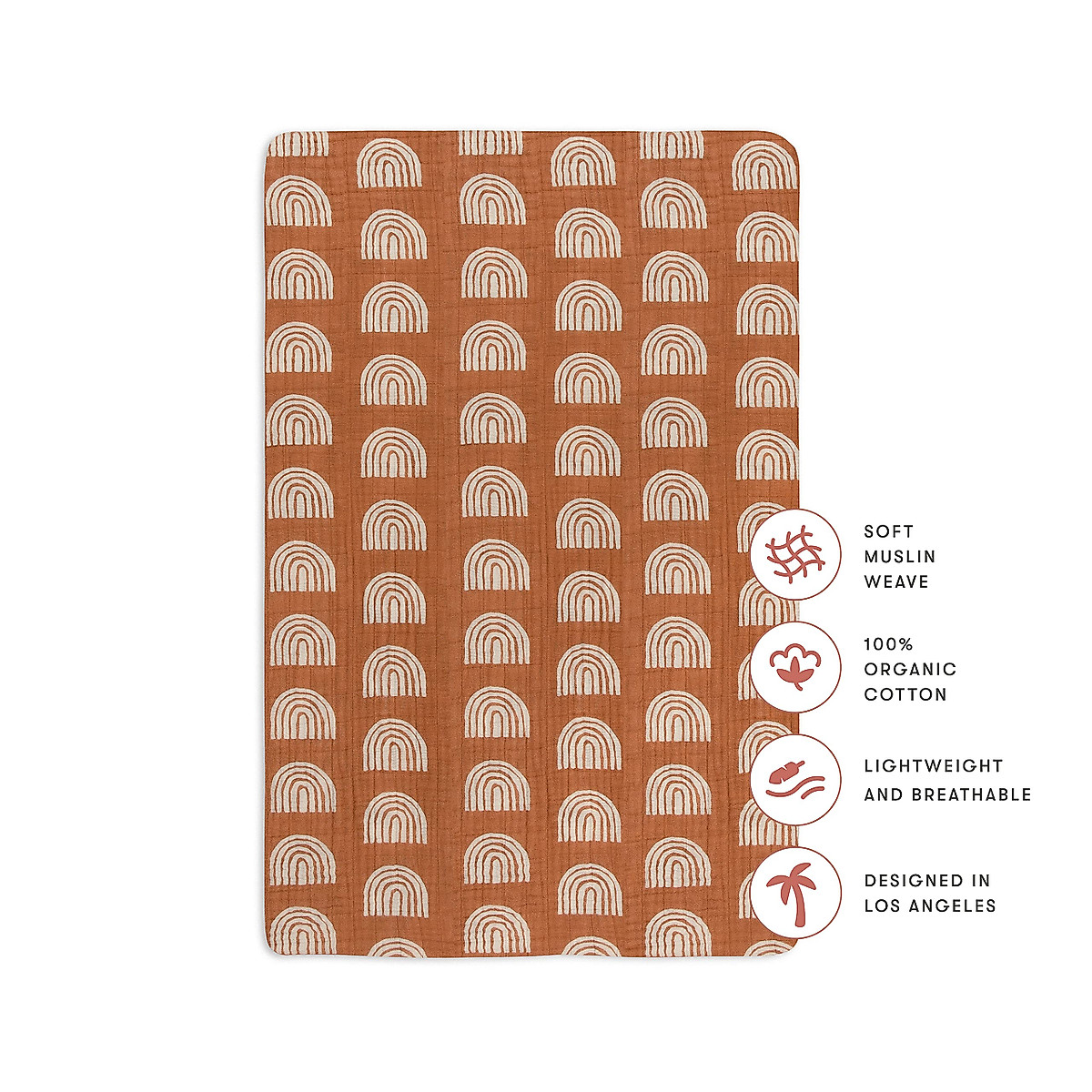 Babyletto 100% Organic Cotton Mini Crib Sheet, GOTS-Certified, Fitted 360°, Ultra-Soft and Breathable Muslin - Terracotta Rainbow
