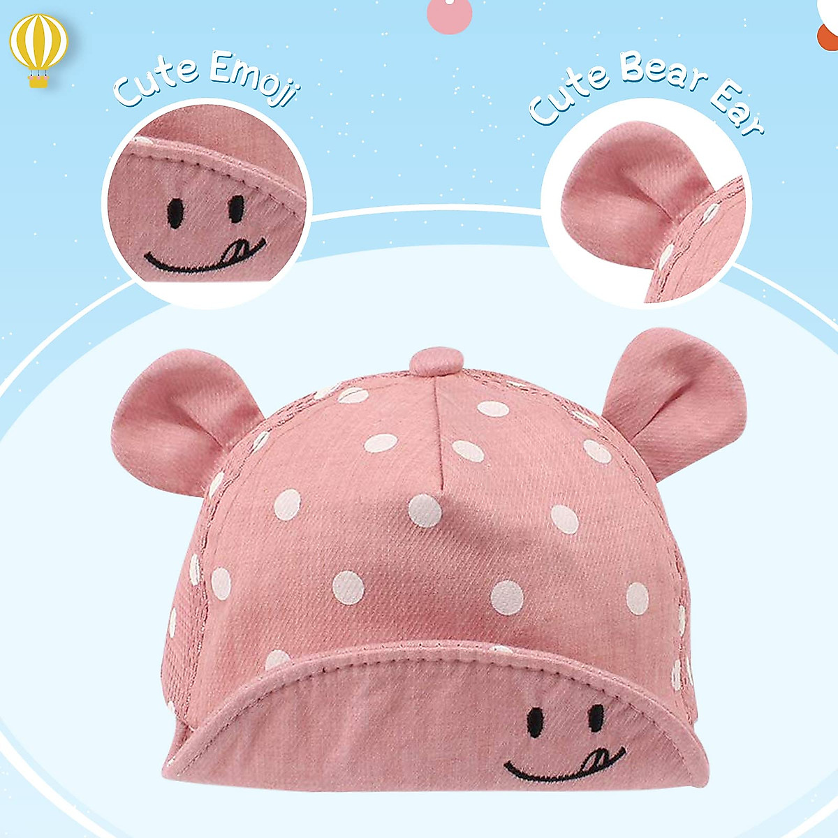 Dot Partten Baby Caps Summer Girl Boys Sun Hat With Ear Spring Summer Newborn Photography Props (Pink),One Size