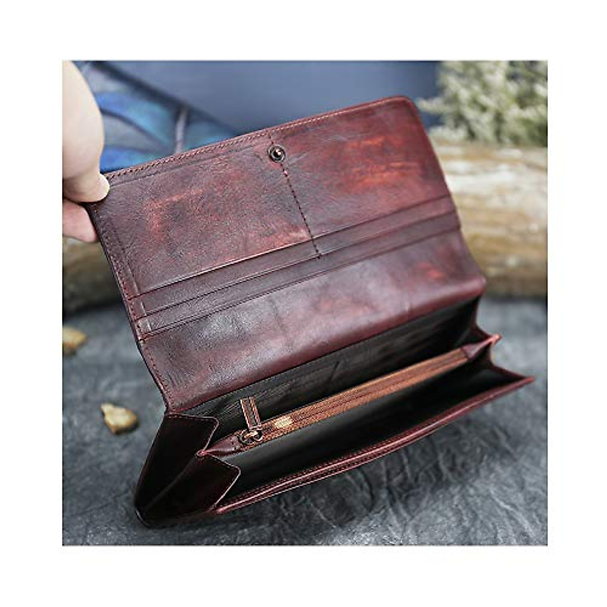 KIMINII Slim Wallets for Women Embossed Dragonfly Handmade Leather Wallet Cellphone Clutch Holder Purse 9630 (Blue)