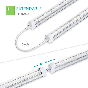 SUCUAYEO (4 Pack) 2FT LED Shop Light, 20W 2500lm 6000K Clear Cover, V-Shape, Linkable T8 LED Light Fixture and Under Cabinet Lights, Corded Electric with Built-in ON/Off Switch