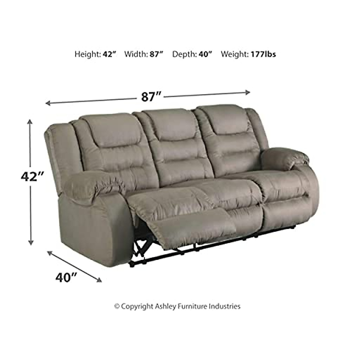 Signature Design by Ashley McCade Contemporary Manual Pull Tab Dual-Sided Reclining Sofa, Gray