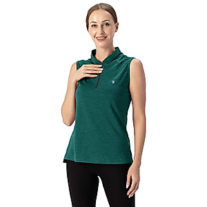 YSENTO Women's Golf Apparel Shirts Clothes Outfits Sleeveless 1/4 Zip Collarless Dry Fit UPF 50+ Tennis Polo Tank Tops Army Green Size XXL