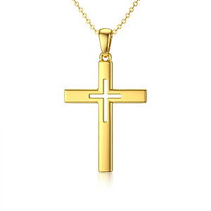 SISGEM 14K Solid Gold Cross Necklace for Women,Yellow Gold Faith Cross Pendant Necklaces Religious Jewelry Anniversary Birthday Gifts for Wife Mom 16''-18''