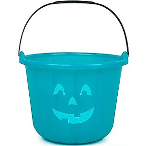 Teal Pumpkin Halloween Trick or Treat Bucket 8.5 in (1 Pack)-Official Teal Pumpkin Project Allergy-Friendly Candy Pail Accessory and Party Decoration Supplies, Haunted House Plastic Bowl w Handle