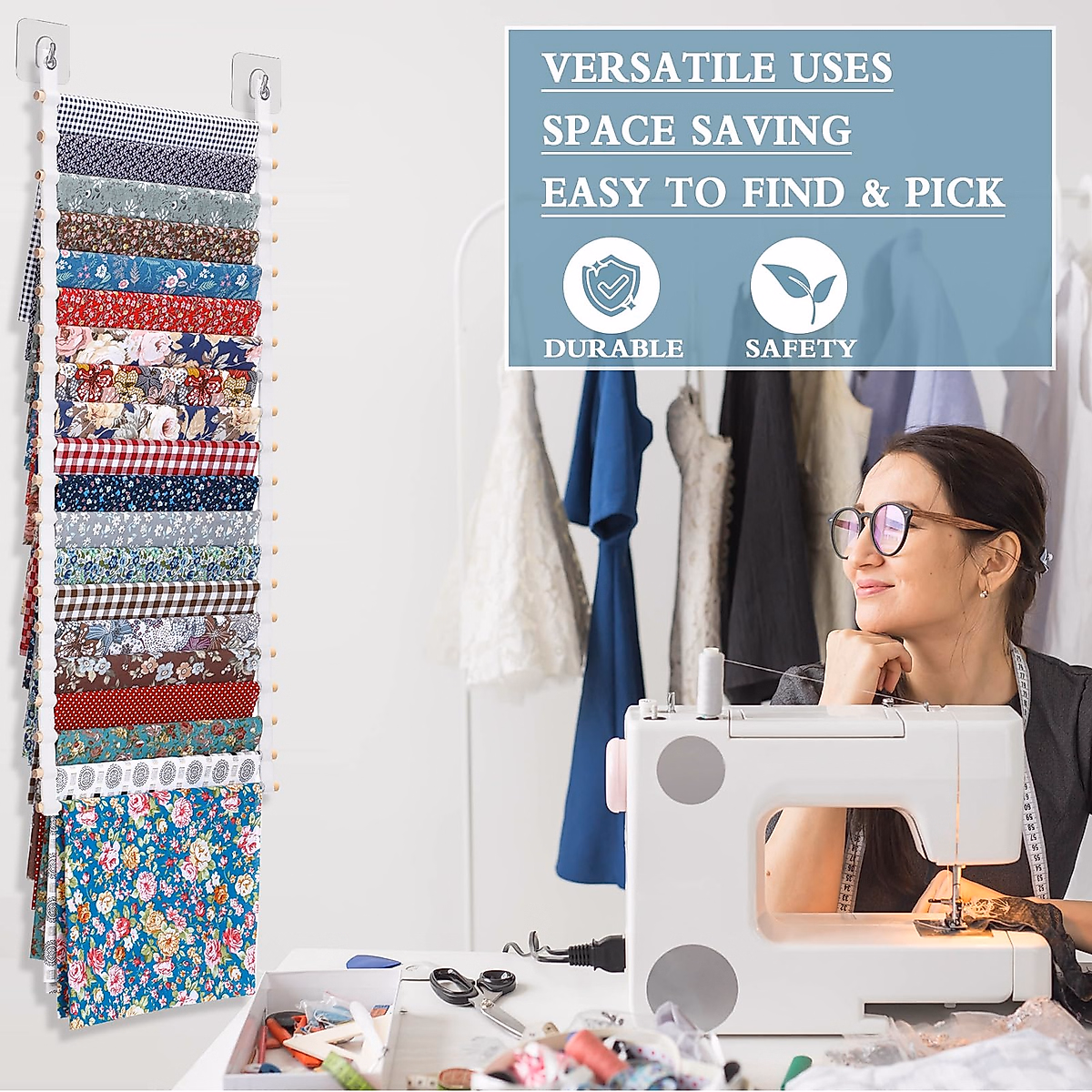 Anglechic Hanging Fabric Storage Organizer Over the Door 20-Shelf Fabric Organizer Wall Mount Fabric Display Sewing Quilting Fabric Collection with 4 Hooks for Folding and Storing Fabric(Standard)