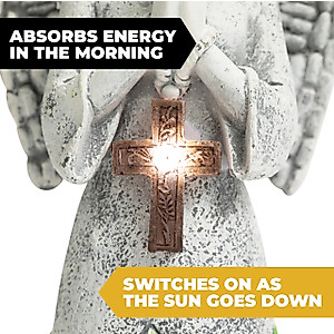 VP Home Praying Angel with Cross Angel Decorations for Home Solar Powered LED Outdoor Decor Garden Light Angel Statues and Figurines for Home, Patio, Yard Art