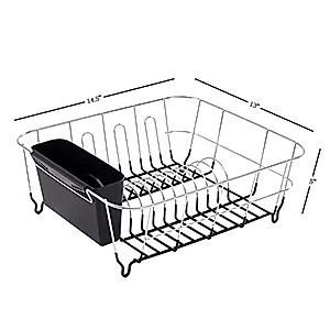Sweet Home Collection 2 Piece Dish Drying Rack Set Drainer with Utensil Holder Simple Easy to Use Fits in Most Sinks, 14.5" x 13" x 5.25", Black