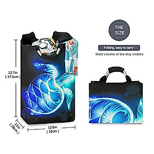 CaTaKu Sea Marine Laundry Hamper, Galaxy Turtle Laundry Basket Box Big Storage Waterproof Easy Carry for Family Dormitory Laundry Room, 12.6 x 11 x 22.7 Inches