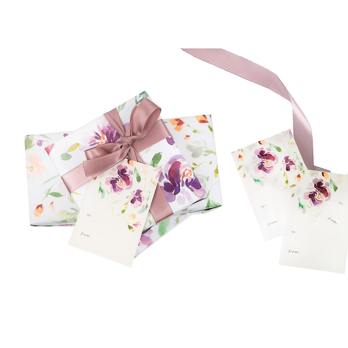 Itsy Belle Studio Fall Wedding Wrapping Paper and ribbon set with tags - Fall wrapping paper, Purple Flower wrapping paper sheets, Boho Baby Shower wrapping paper birthday girl, Fall Bridal Shower