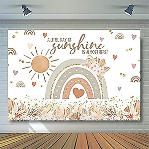 Avezano Boho Rainbow Baby Shower Backdrop Pampas Grass Boho Party Photography Background for Girl's Rainbow Sunshine Baby Shower Decoration Photoshoot (7x5ft)