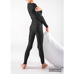 Andrew Scott Boys Long John Ultra-Soft Cotton Stretch Base Layer Underwear Sets / 3 Long Sleeve Tops + 3 Long Pants - 6 Piece Mix & Match (3 Sets / 6 Pc - Evergreen/Blue/Arctic, 2T/3T)