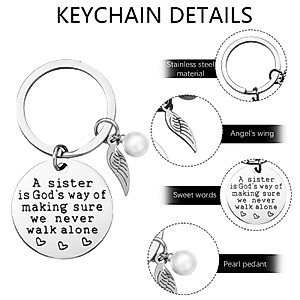 Roowest 6 Pieces Sister Keychain Gift from Sister, a Sister Is God's Way of Making Sure We Never Walk Alone Angel Keychain for Women Friend Birthday school class Jewelry Gifts