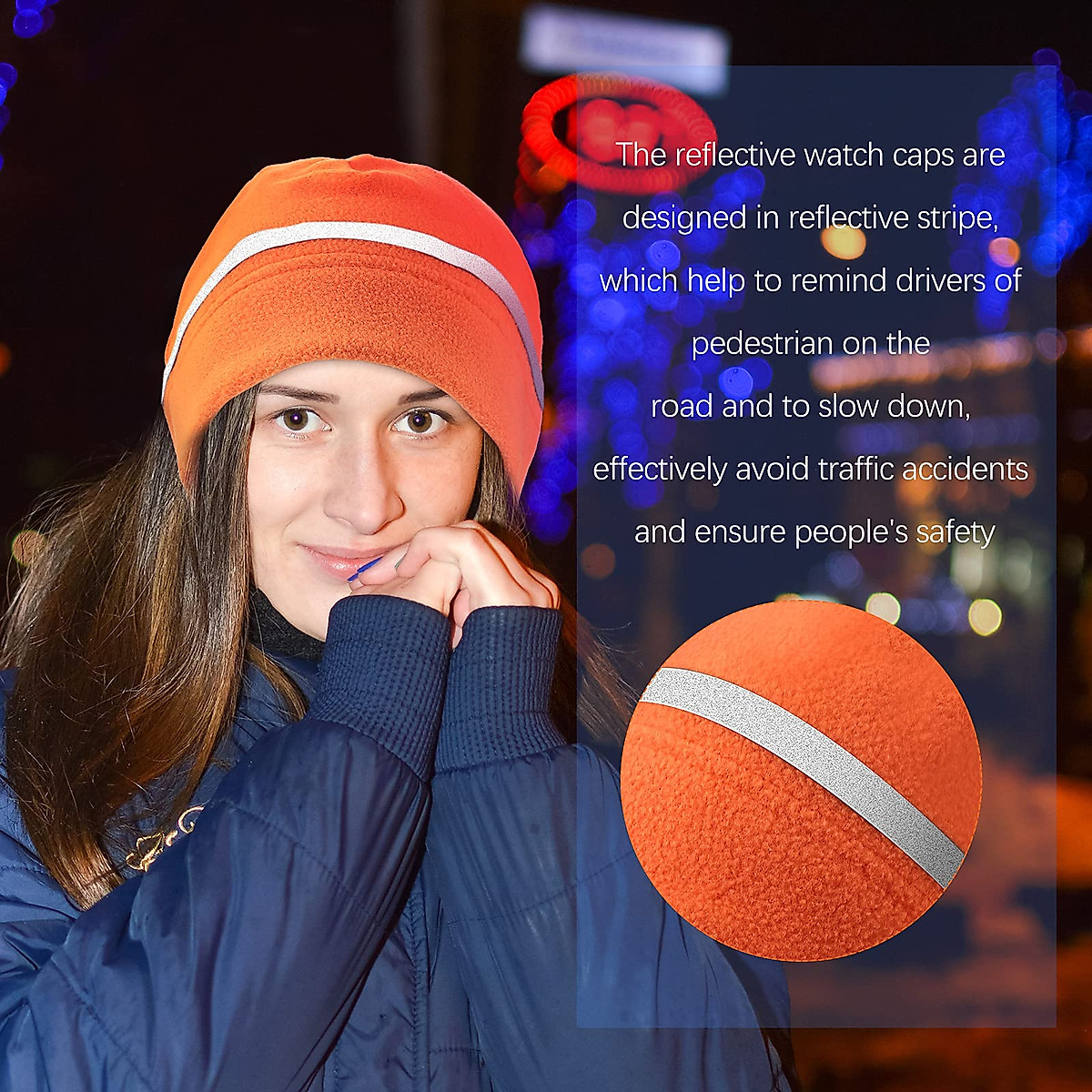 3 Pieces Reflective Fleece Hat Neon Safety Beanies Adult High Visibility Skull Watch Hat with Reflective Stripe (Fluorescent Green, Fluorescent Orange, Black)