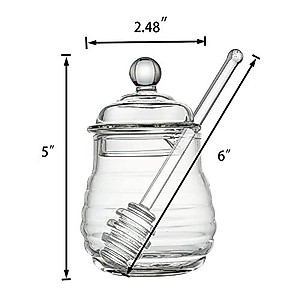 Kingbuy Honey Jar Glass Honeypot with Dipper and Lid Cover Honey Containers for Home Kitchen, 9 Ounce, Clear