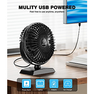JZCreater USB Desk Fan, USB Fan Mini, 360 Rotation Desktop Fan with 3 Speed, Table Personal Cooling Fan, Quiet Mini Desk Fan, USB Powered, Small Fan for Home Office Bedroom Car Travel, Black