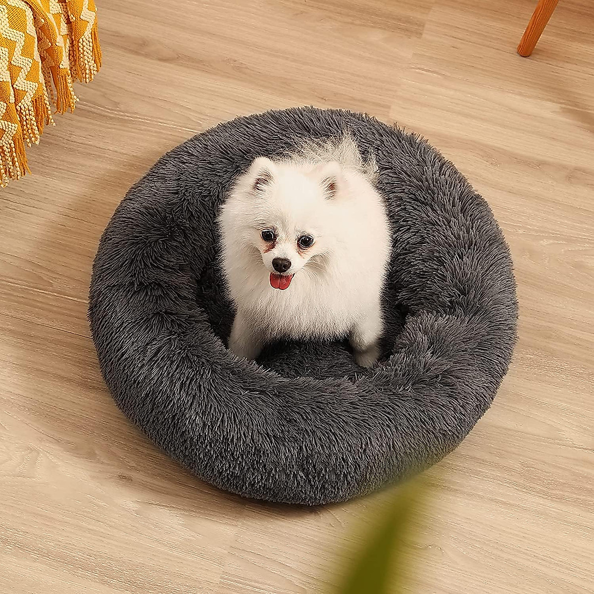 Geizire Cat Bed Dog Bed for Cats, Small Dogs, Washable Donut Calming Round,Soft Fluffy Warm and Cozy Anti Anxiety Cuddler, Joint-Relief Pet Bed (Medium, Green)