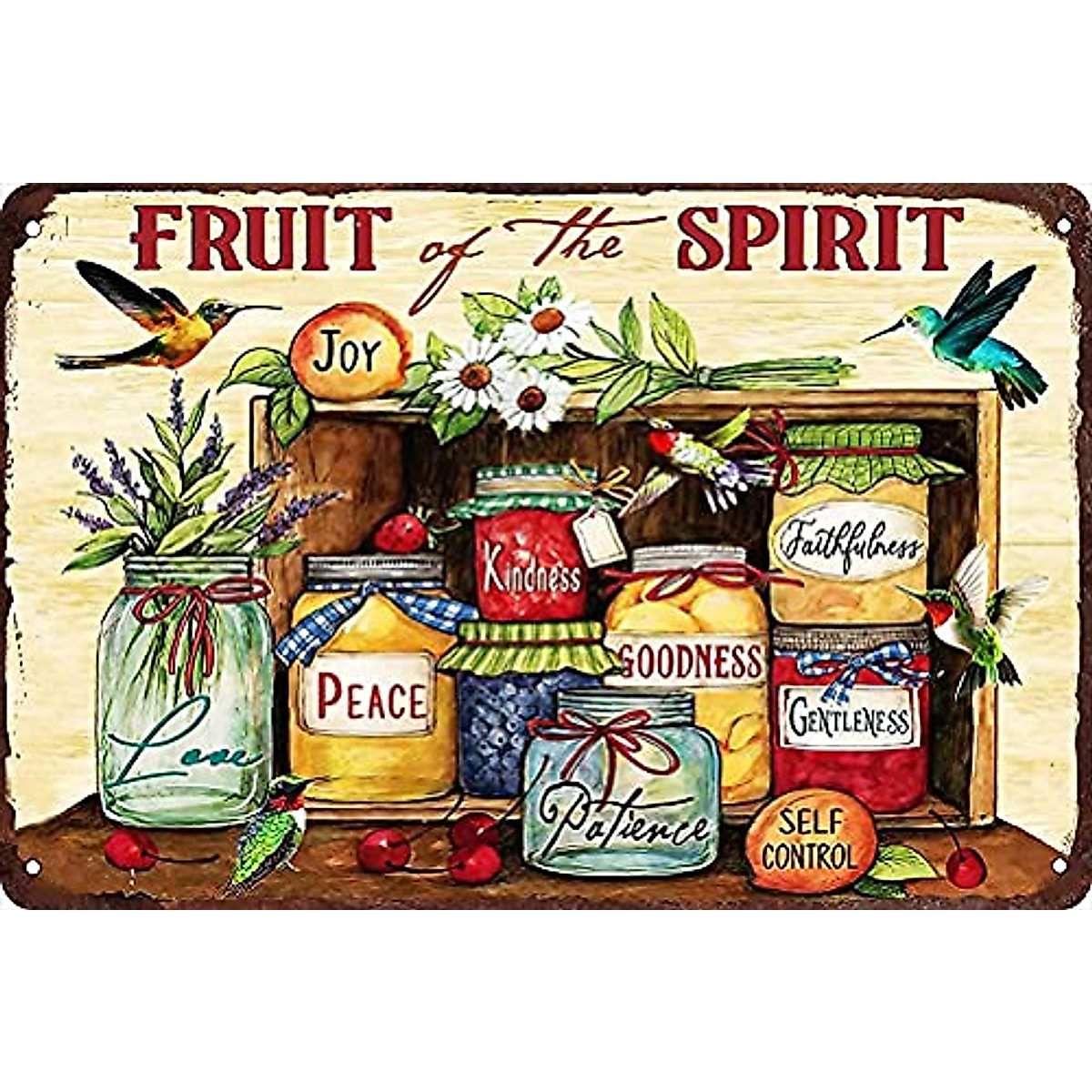 Krouterebs Fruit of The Spirit Peace Kindness Decor Poster No Frame Metal Tin Sign Hanging Retro Plaque Kitchen Poster Cafe Bar Pub Store Man cave Art Novelty Designs 8X12 Inch