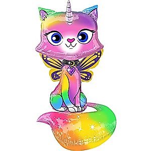 Anagram International Rainbow Butterfly Unicorn Kitty Air Walker Foil Balloon, 44 Inch Tall, Multi Color